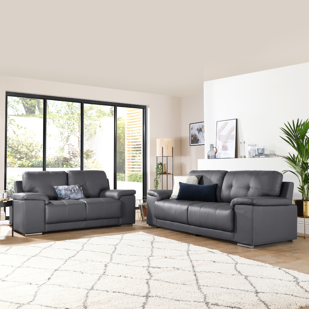 Kansas 3+2 Seater Sofa Set, Grey Premium Faux Leather – Furniture And ...