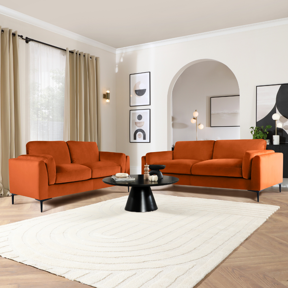 Lucia 3+2 Seater Sofa Set, Burnt Orange House Velvet – Furniture And ...