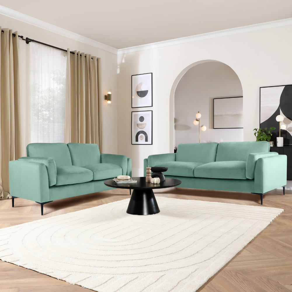 Lucia 3+2 Seater Sofa Set, Mint Green House Velvet – Furniture And ...