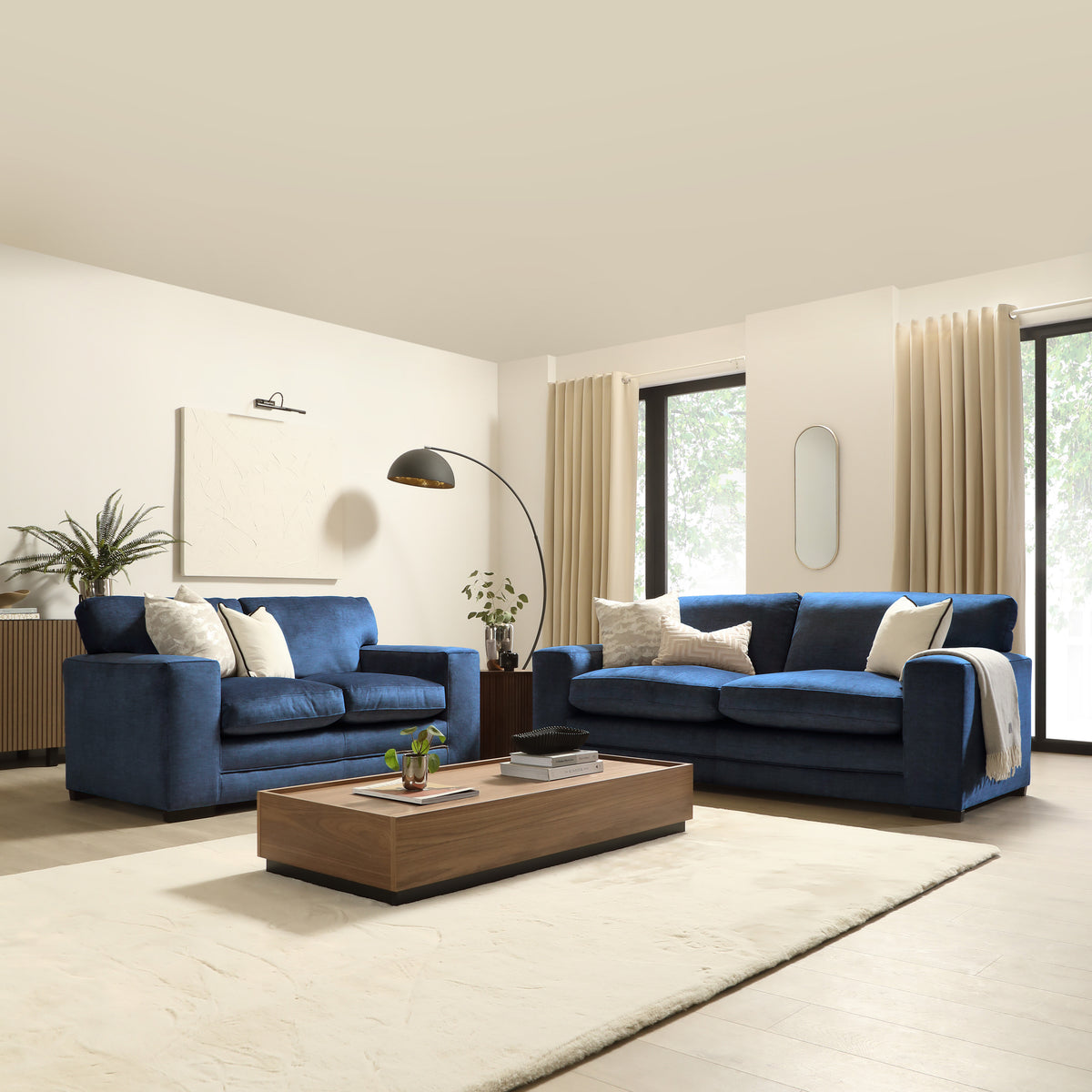Manhattan 3+2 Seater Sofa Set, Blue Aura Velvet – Furniture And Choice ...