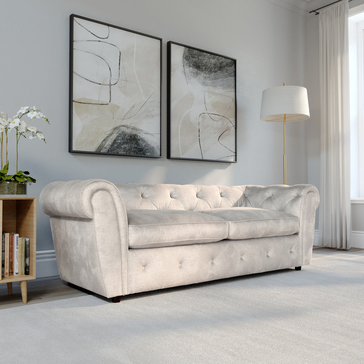Audley 3 Seater Sofa, Ivory Aura Velvet – Furniture & Choice Malaysia