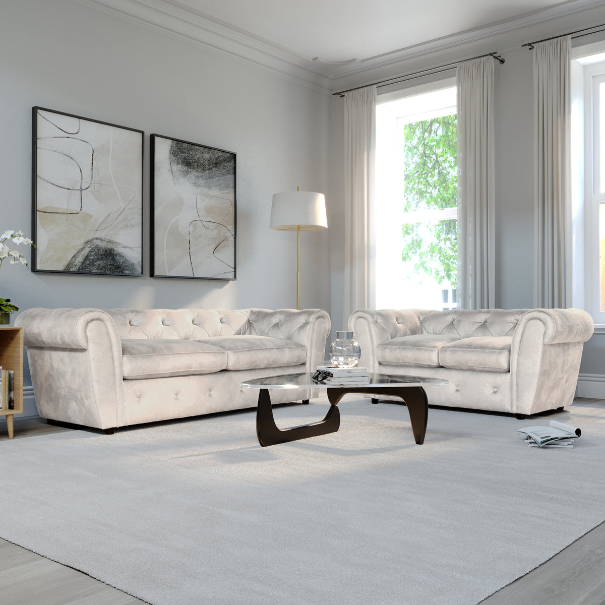 Audley 3+2 Seater Sofa Set, Ivory Aura Velvet – Furniture & Choice Malaysia